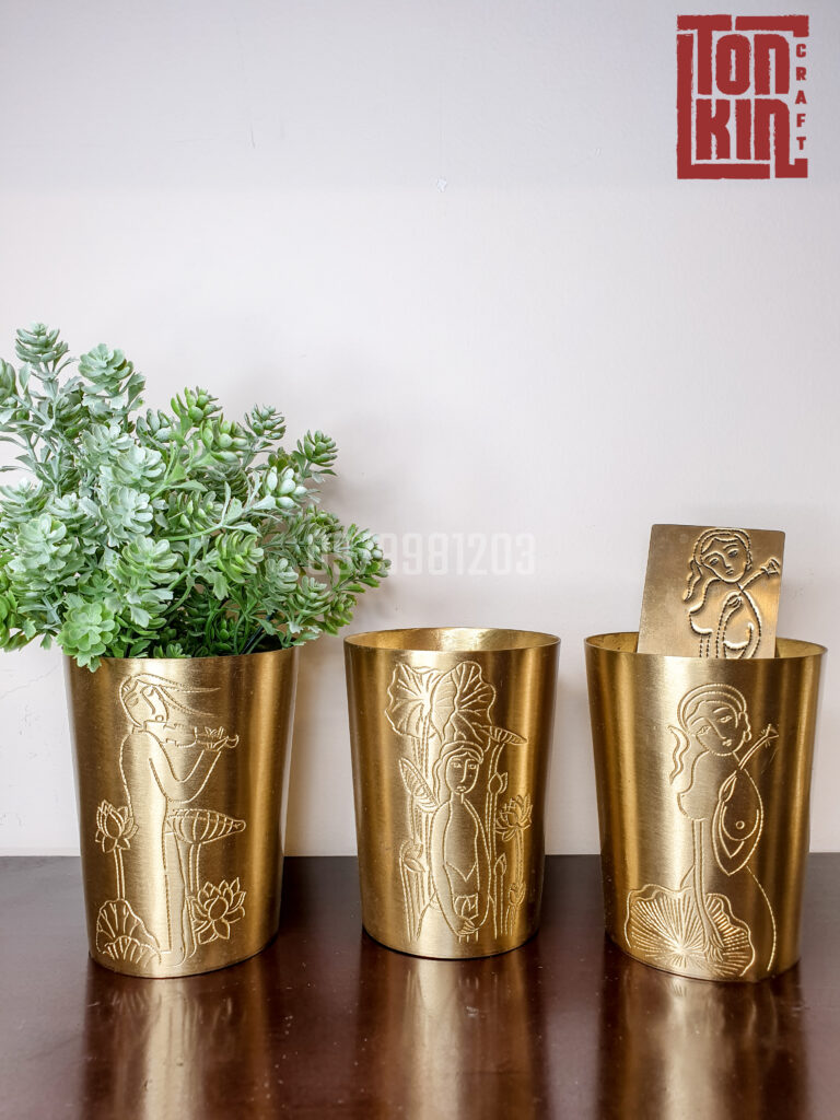 Personalized Hand Carved Brass Cup - Tonkin Craft | Handicraft Brass ...