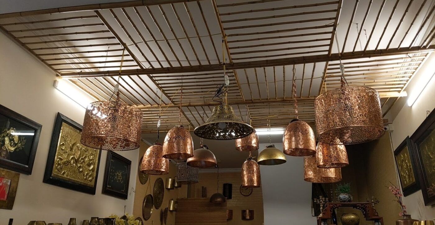 Hand Engraved Large Lotus Copper Pendant Light - Tonkin Craft ...